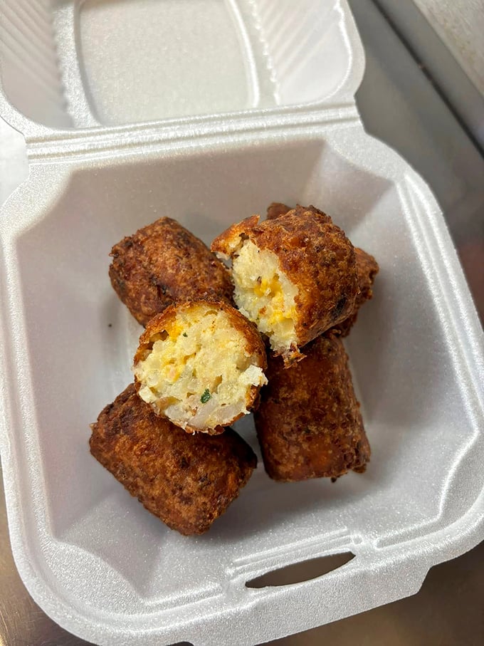 Tater kegs: Potato perfection in cylindrical form. These golden-brown beauties are the heavyweight champions of the side dish world.