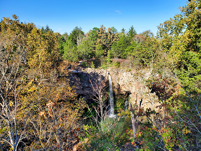 A waterfall vista that'll make you forget you're in Oklahoma. No ruby slippers required for this magical scene.