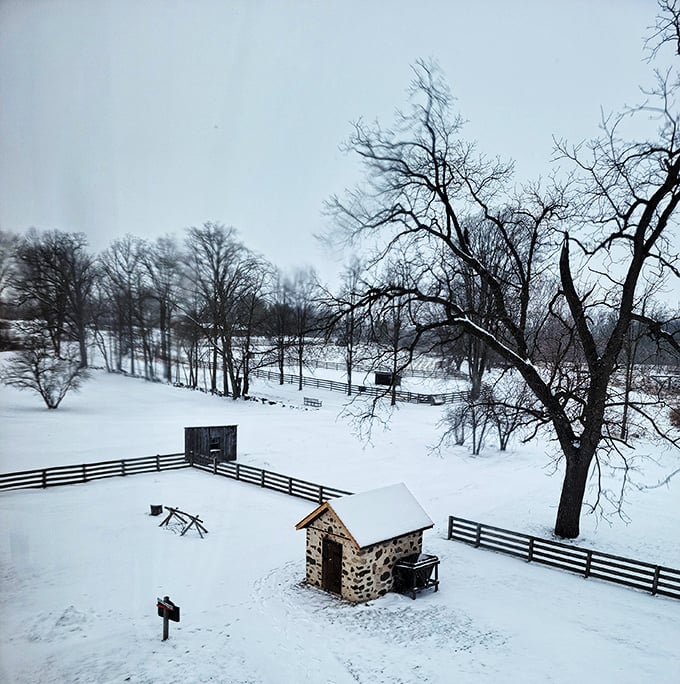 Winter transforms the site into a snow-covered wonderland. It's like stepping into a Currier and Ives print, minus the frostbite.