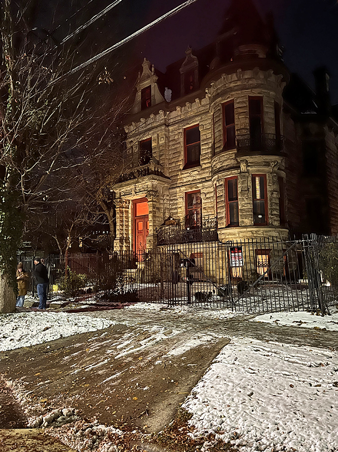 Winter's embrace adds an extra layer of mystery. Franklin Castle by night &ndash; where every shadow tells a story.
