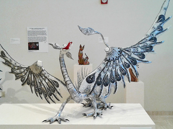 Part bird, part metalwork masterpiece. This feathered friend looks ready to soar right off its perch and into the Michigan sky.