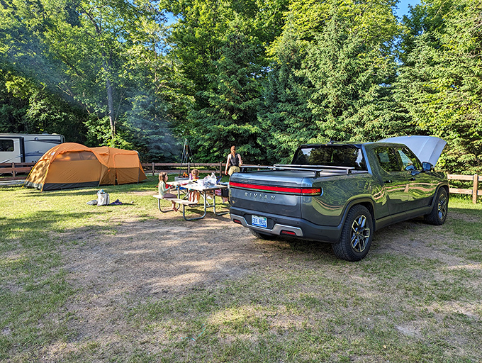 Glamping goes electric! This campsite proves you can have your s'mores and charge them too. It's like the Swiss Army knife of outdoor accommodations.