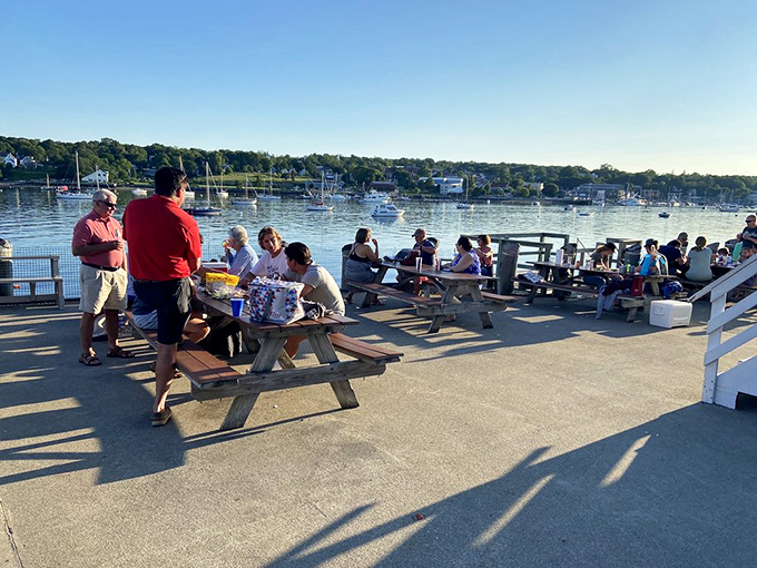 Happy hour, Maine style! These diners know the secret to life: good food, great company, and a killer ocean backdrop.