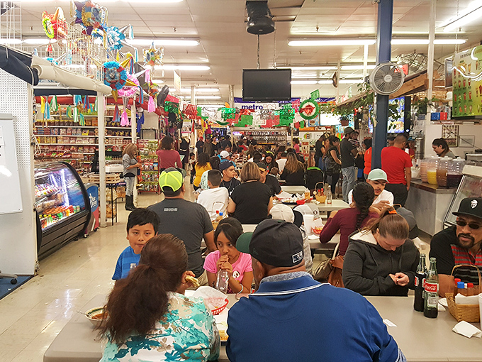 Feast for the senses! This bustling dining area is where swap meet warriors refuel for their next treasure-hunting expedition. 