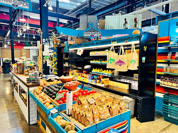 Snack attack central! Mini-Super's colorful display is a nostalgic nod to childhood treats with a gourmet twist.