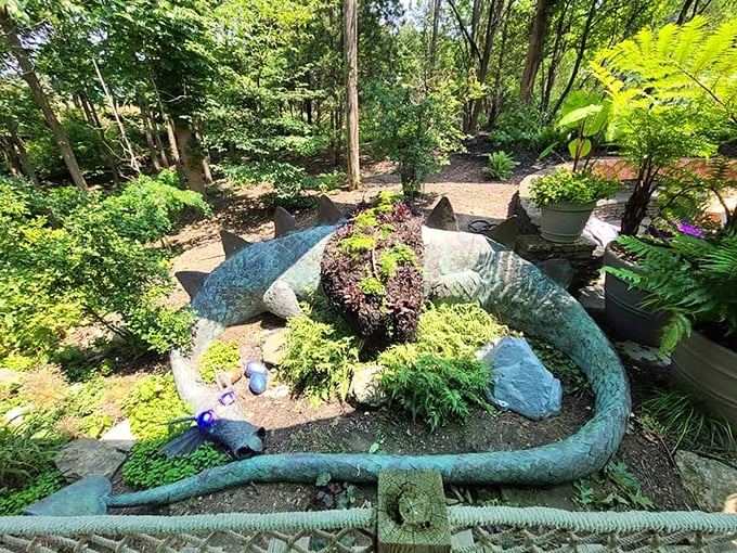 "Who says dragons can't be garden-friendly? This gentle giant is more interested in nurturing plants than burning villages."