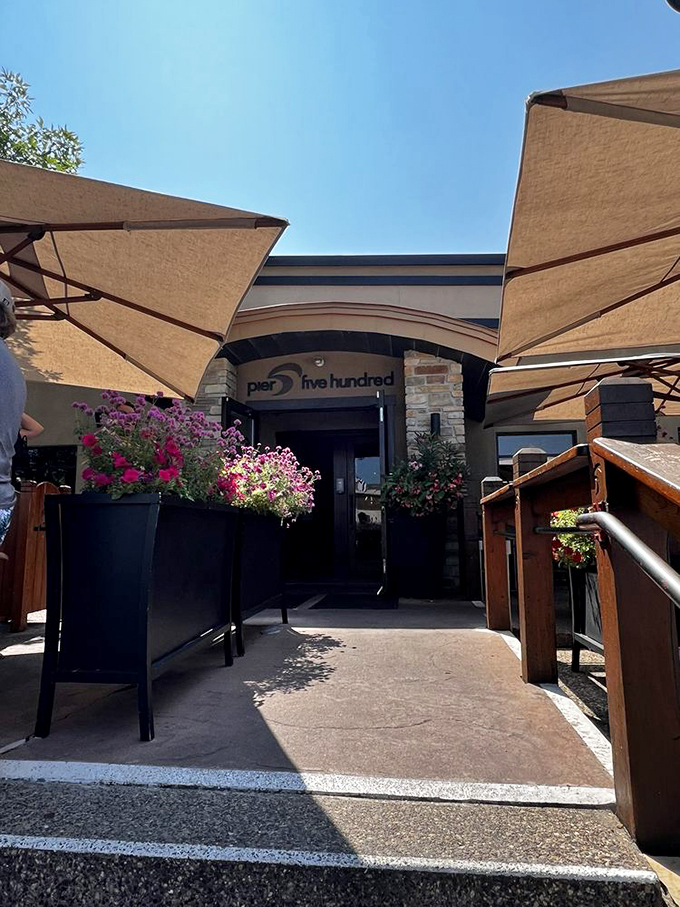 Flower power in full force at Pier 500's entrance. It's like Mother Nature decided to roll out the red carpet, but used petals instead.