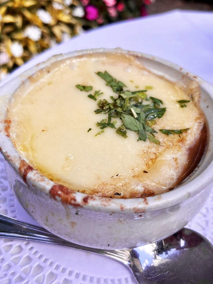French onion soup: a cheesy, gooey masterpiece. It's like wearing a warm, savory sweater for your insides. Ooh la la, indeed!