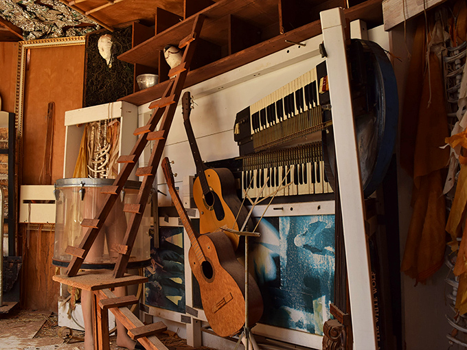 Who says you can't play music in the desert? This eclectic collection of instruments is ready for an impromptu jam session.
