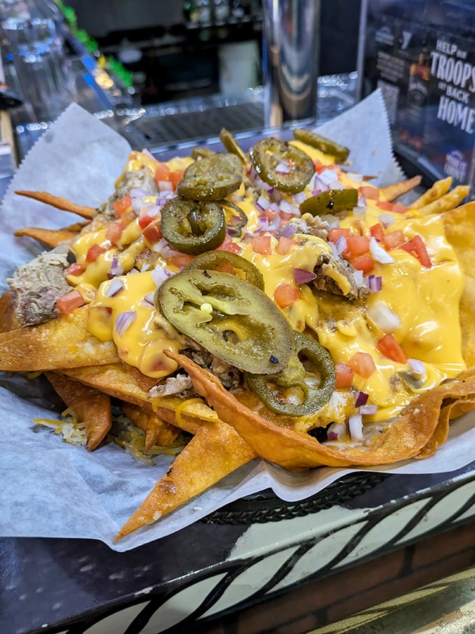 Nachos so loaded, they need their own zip code. This cheesy, spicy, crunchy masterpiece is a fiesta on a plate.