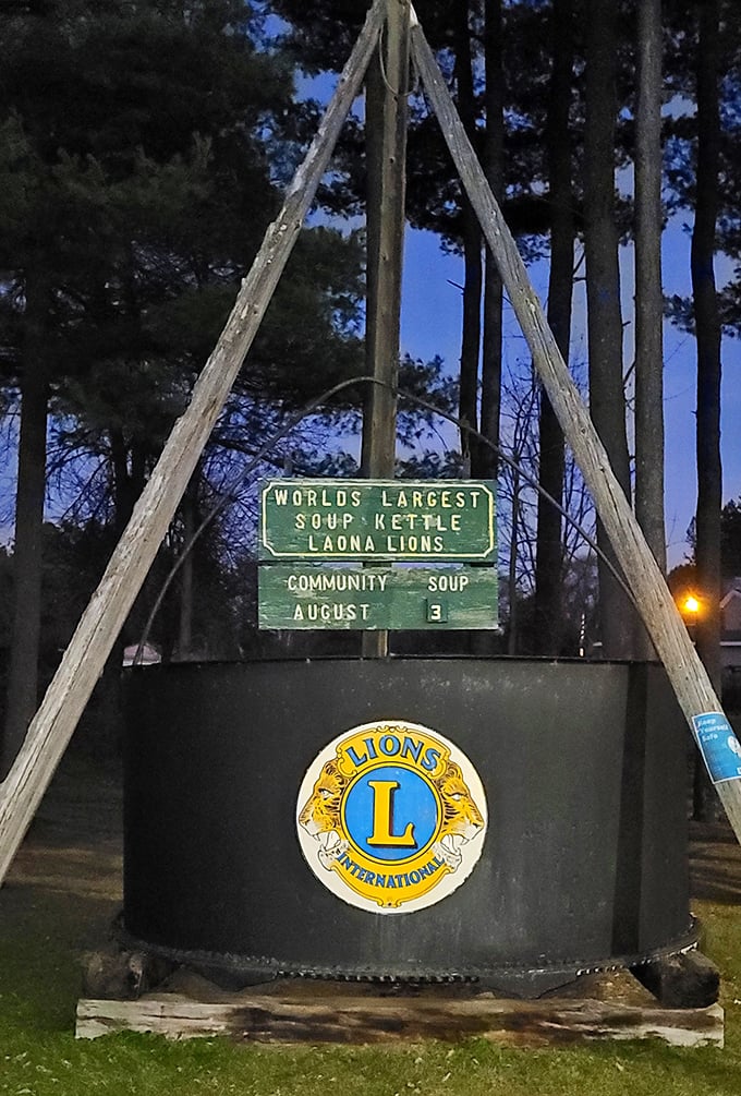 Night falls, but the soup kettle stands sentinel. Who knew comfort food could double as a lighthouse for hungry travelers?
