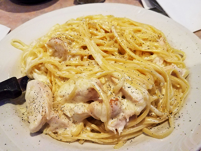 Pasta la vista, baby! This creamy chicken pasta might make you forget you came for breakfast. But who's complaining?