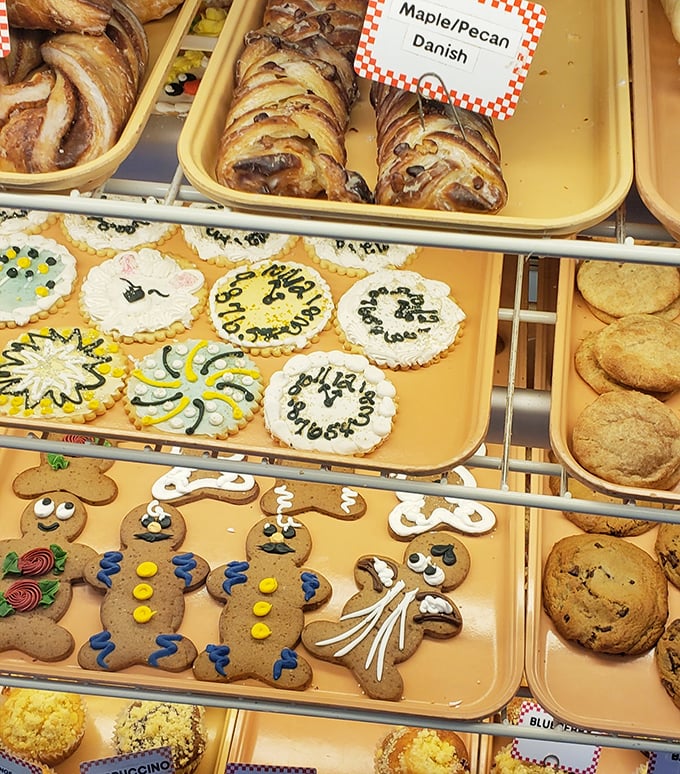 A pastry parade that puts Mardi Gras to shame! From danishes to cookies, this display is a carnival of carbs.
