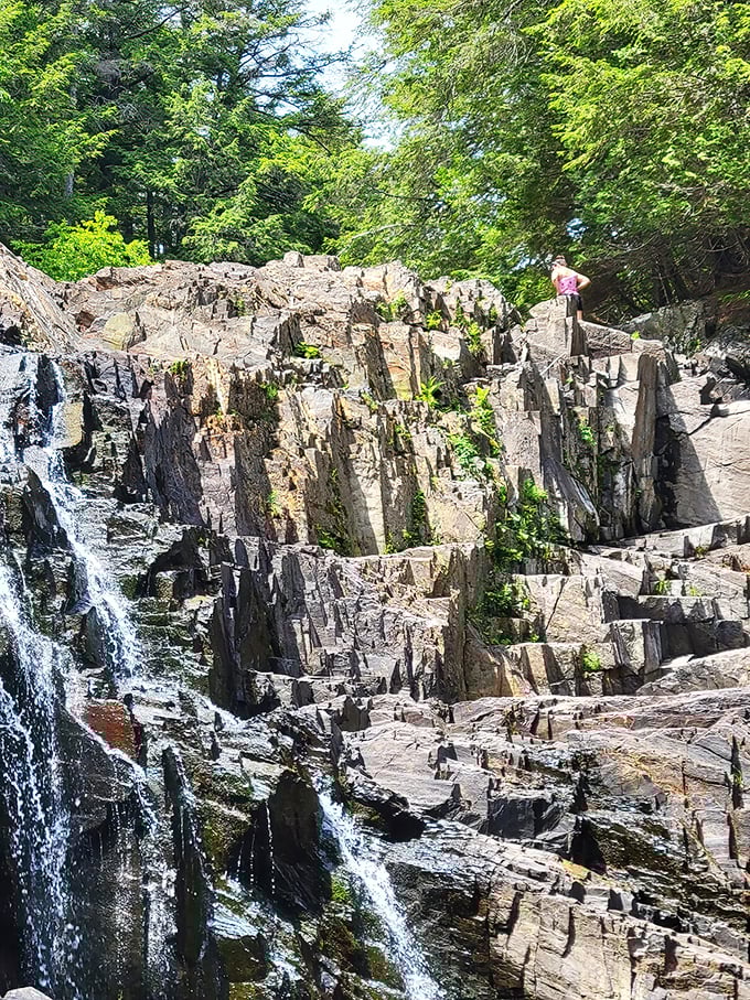 Nature's own rock concert. These formations create a stunning amphitheater for the rushing water's never-ending performance.