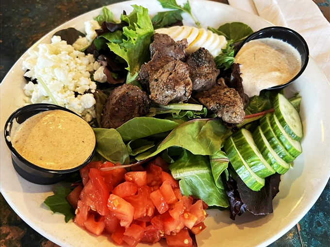 Steak your claim on this salad! It's a garden party where the greens play nice with perfectly seared beef tips.