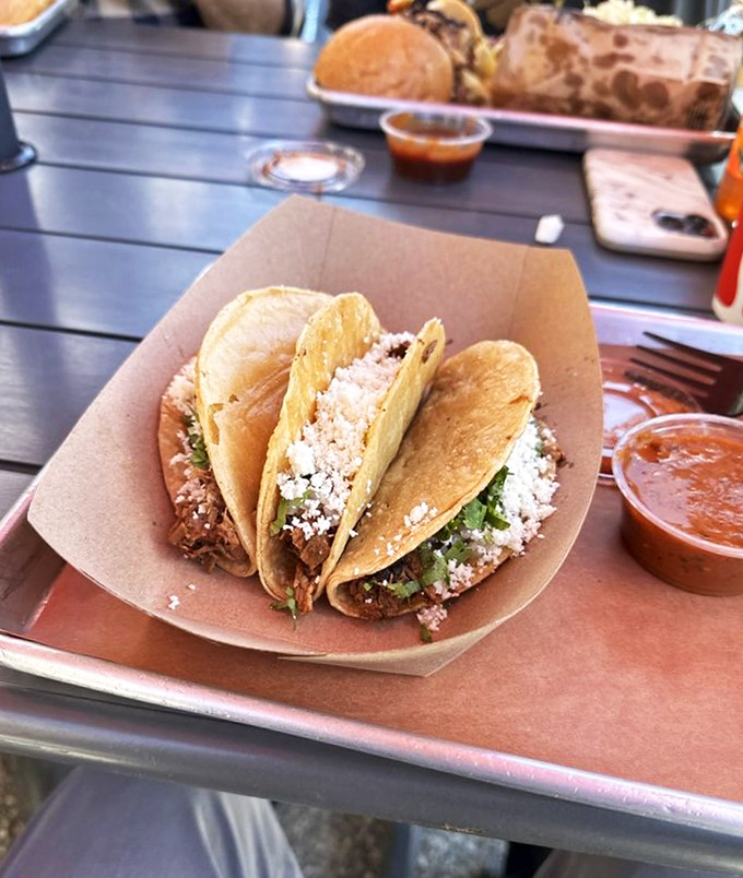 Tacos at a BBQ joint? It's like finding out your favorite band can also juggle. Unexpected, impressive, and totally welcome.