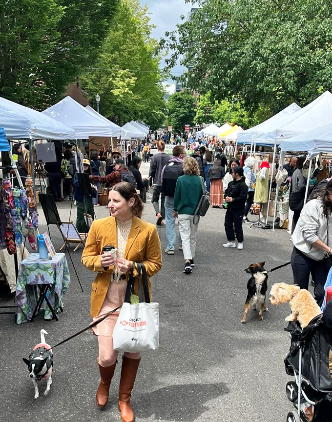 Pups and purchases – the perfect Portland day! This flea market is so dog-friendly, even the four-legged shoppers are finding bargains.