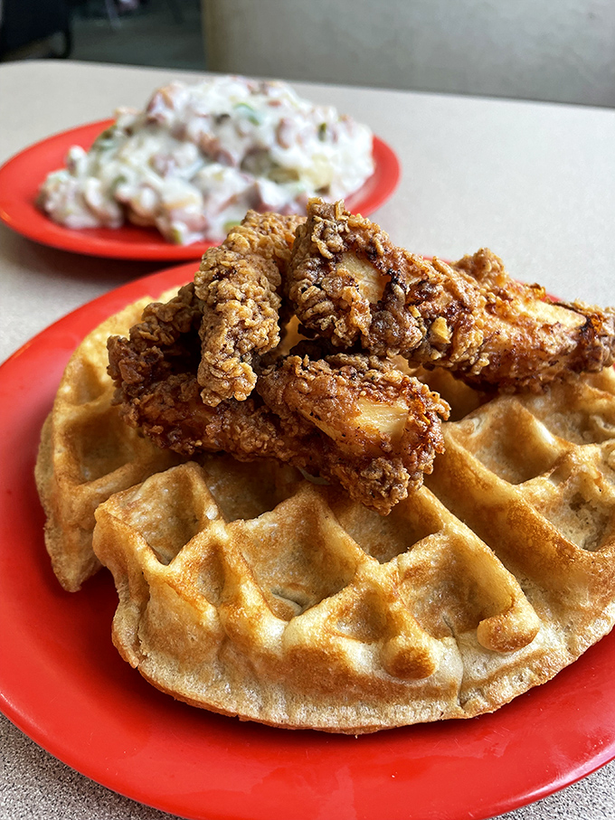 Waffle wonderland! These golden squares of perfection are the ideal canvas for whatever toppings your heart desires – sweet, savory, or both!