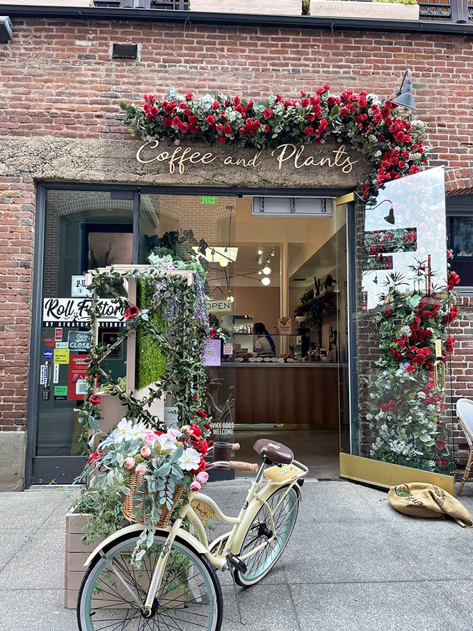 Blooms and brews unite! This entrance is like a hug from Mother Nature herself, inviting you into a world where every sip comes with a side of flower power.