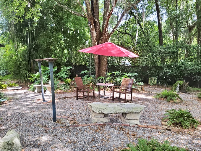 A cozy corner in paradise. This spot is perfect for sipping tea, reading a book, or plotting your next hat empire.