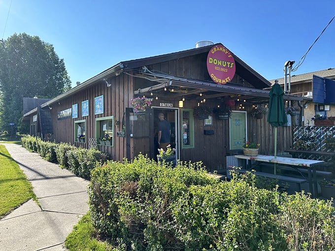 The house that sugar built. This charming exterior is your gateway to a world of sweet, doughy bliss.