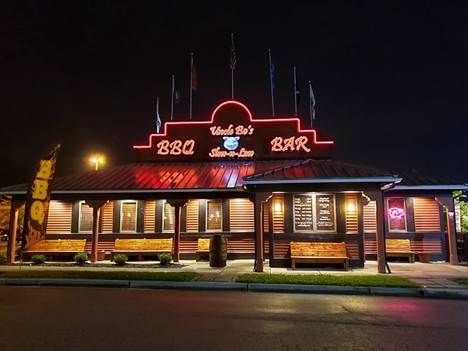 By day, a humble eatery. By night, a neon-lit temple of barbecue worship. The BBQ pilgrims are coming!