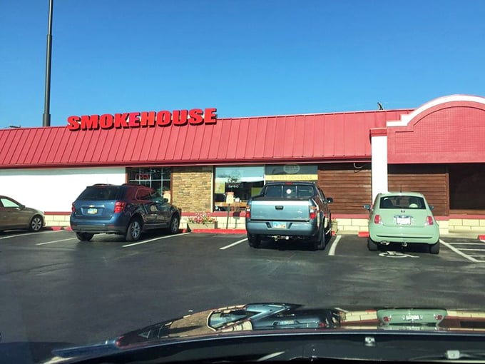 Your chariot awaits! Rudy's parking lot is the last stop before embarking on a mouthwatering adventure that'll have you planning your next visit.