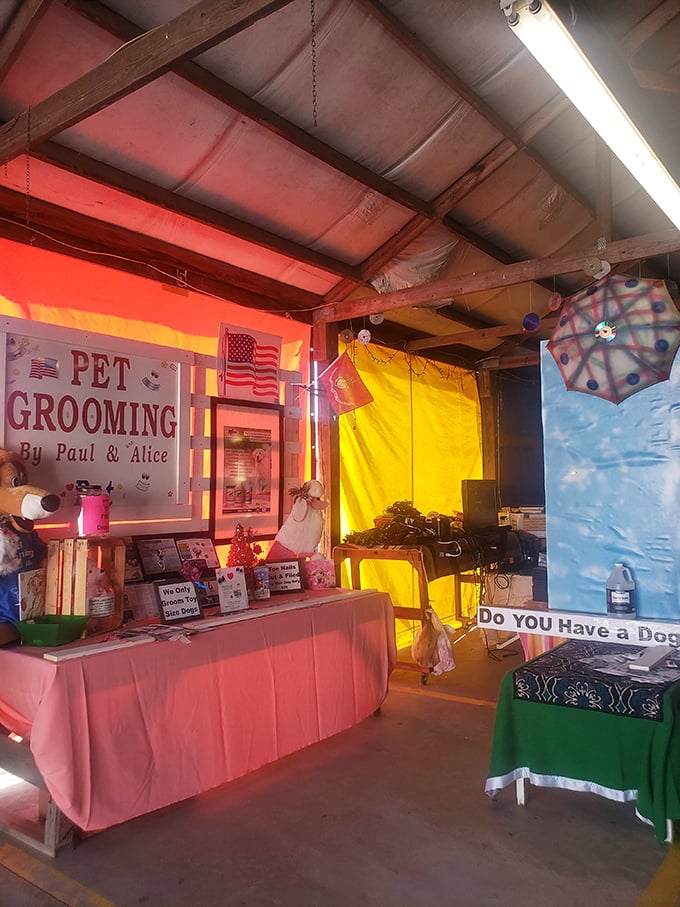 Pampered pooches welcome! This pet grooming station proves that even at a flea market, our furry friends can get the royal treatment.