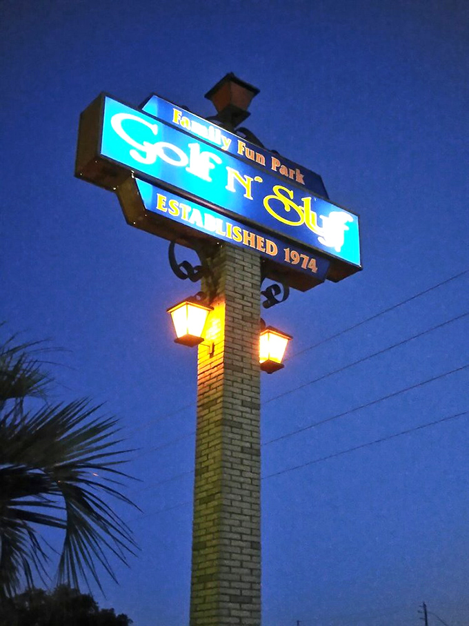 A beacon of fun since 1974! This sign has lit the way for generations of mini-golf enthusiasts and memory-makers.
