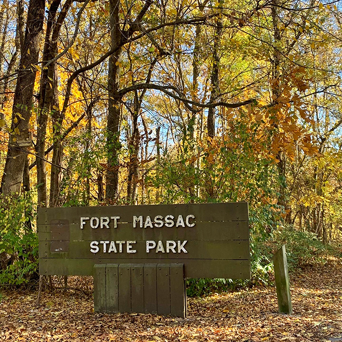 "Cheers to Fort Massac State Park: Where history whispers through golden leaves and adventure awaits around every bend. Nature's own time machine, no DeLorean required!"