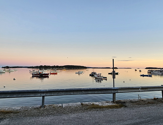A view that's worth savoring, just like the food! Stonington Harbor at sunset &ndash; the perfect digestif after a memorable meal.
