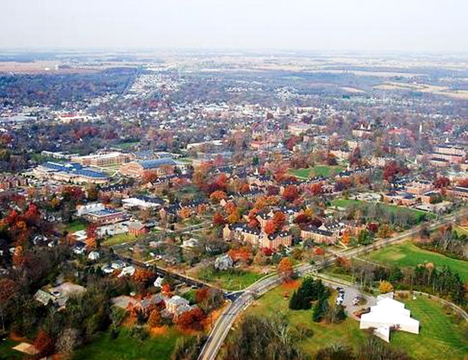 Bird's eye bliss! From up here, Oxford looks like the coziest game of Monopoly ever, with extra points for fall foliage.