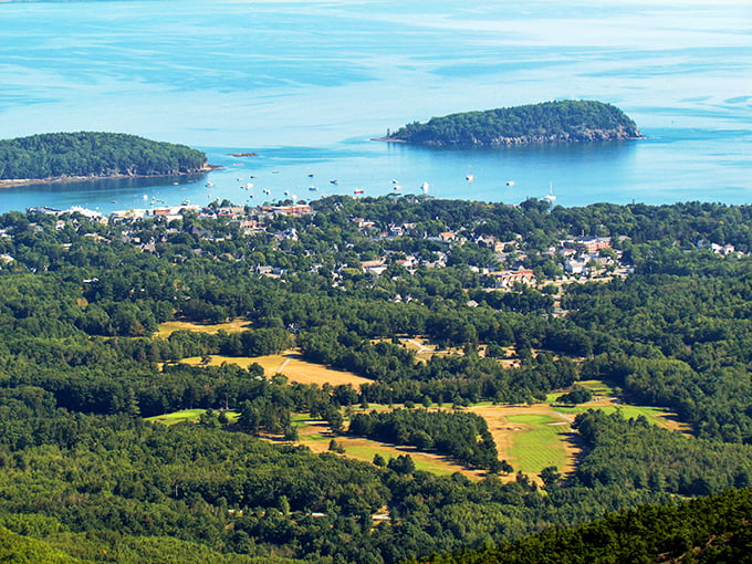 An aerial view that'll make you feel like you've stumbled into a model train enthusiast's dream layout. Except this charming town is 100% real and ready for exploring.