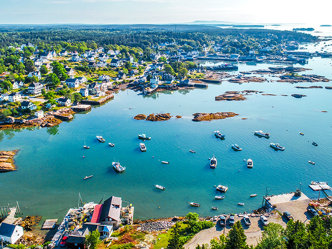 Stonington from above: a patchwork quilt of land and sea. It's like Mother Nature decided to show off all her best features in one stunning view.