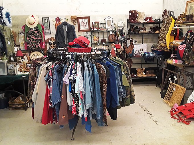 Fashion time capsule alert! This rack is where styles of yesteryear come to party, waiting for their moment to shine again in the spotlight.