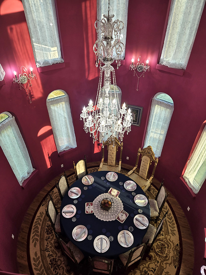 Dinner is served! This bird's-eye view of the dining area is giving major "Beauty and the Beast" vibes, minus the singing tableware.