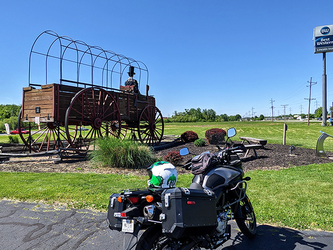 Forget RV parks – Abe's setting up camp right here. It's the ultimate "glamping" experience for history enthusiasts and wagon aficionados alike!