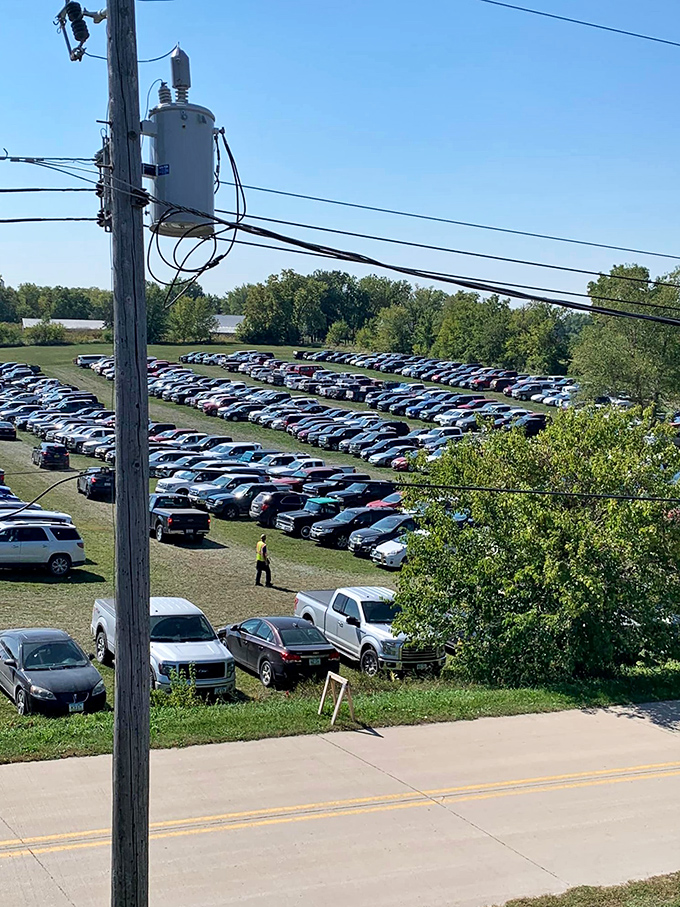 Parking lot or temporary town? The What Cheer Flea Market transforms this field into a bustling bazaar of bygone treasures.