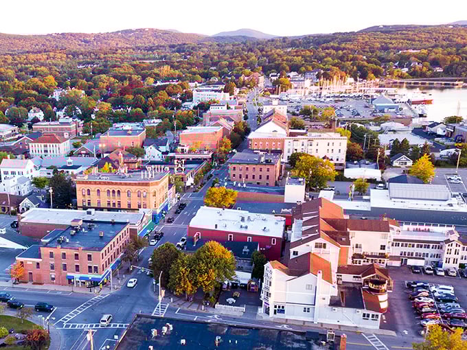 Rockland from above: A patchwork quilt of charm, history, and scenic beauty. It's like someone spilled a box of New England crayons and created a masterpiece.