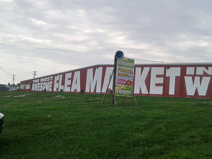 The siren song of savings! This sign promises a world of wonders within, where one person's trash becomes another's "I can't believe I found this!"