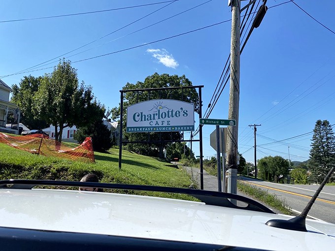 Follow the sign to breakfast nirvana. It's like a delicious treasure map, and X marks the spot right here at Charlotte's!