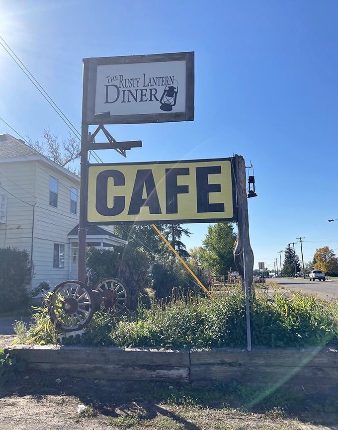Follow the sign to flavor town! The Rusty Lantern Diner: where every meal feels like a homecoming, even if you're just passing through.