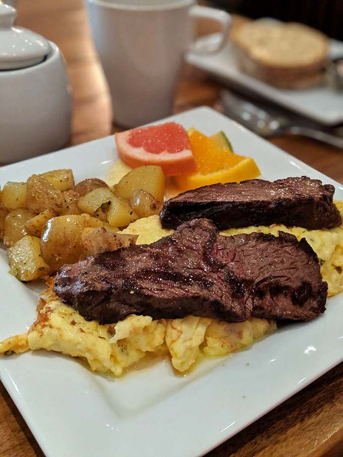 Steak and eggs: the breakfast of champions! This plate is what happens when brunch decides to bulk up at the gym.