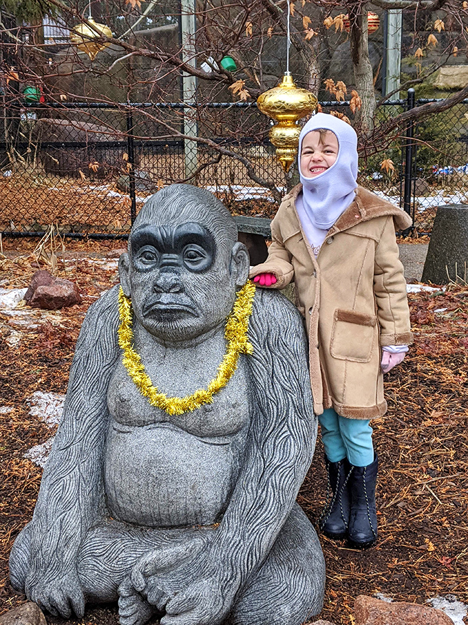 Who wore it better? This gorilla statue gives new meaning to the phrase "monkey see, monkey do."