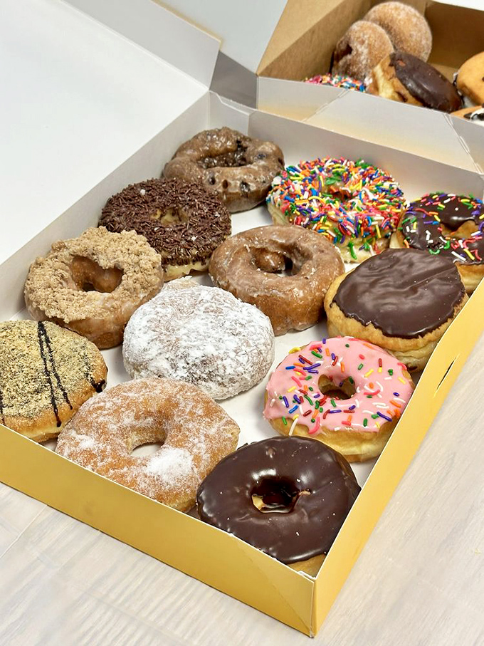 Box of joy! This assortment is like a greatest hits album of donuts, each one a chart-topping flavor sensation.