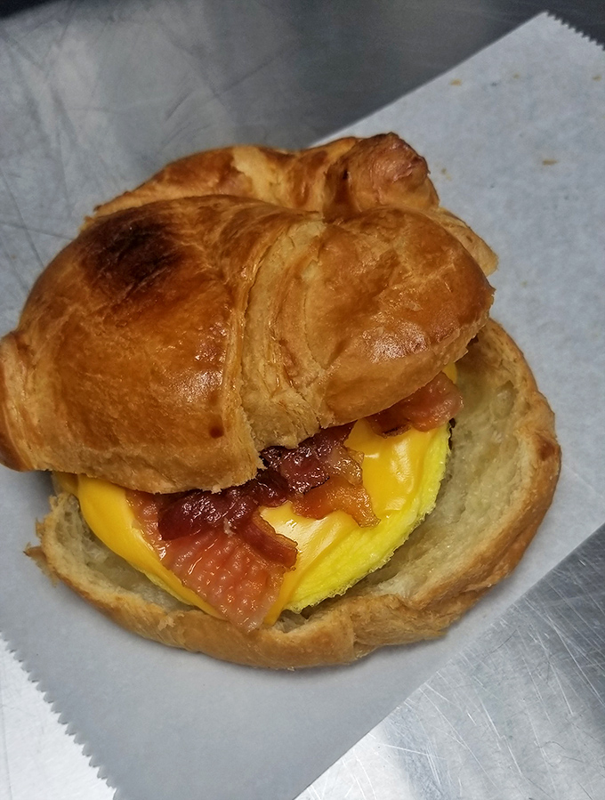 Breakfast of champions! This croissant sandwich is what happens when French sophistication meets American heartiness – a delicious cultural exchange in every bite.