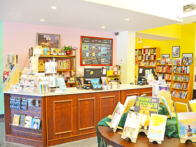 "Meet the gatekeepers of knowledge! City Lit's checkout counter is where book dreams come true. It's like Santa's workshop, but open year-round and with better literature."