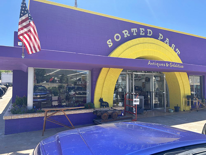 Welcome to the land of whimsy! This entrance is your portal to a world where the Addams Family meets "Antiques Roadshow."