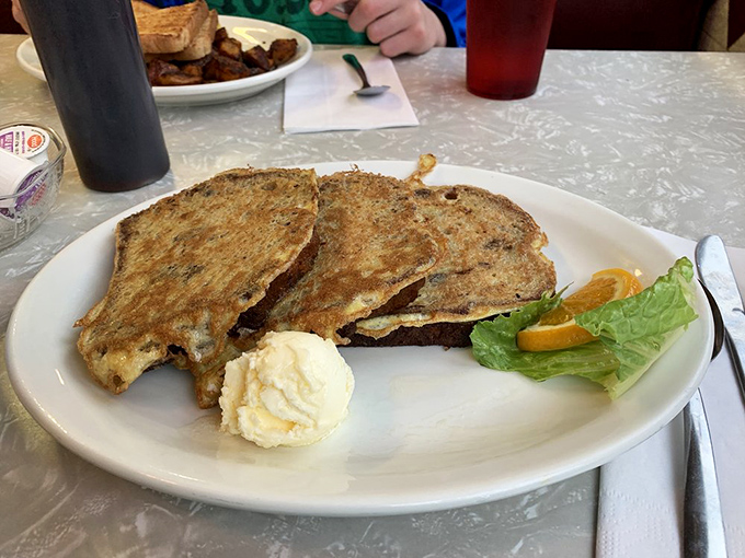 French toast that's more "ooh la la" than "oh la la." This golden-brown beauty is ready for its syrupy close-up.