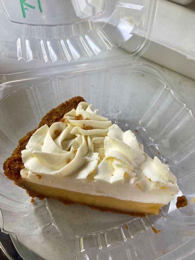 A slice of Key West in the Midwest! This key lime pie is zestier than a retiree's wardrobe in Florida.